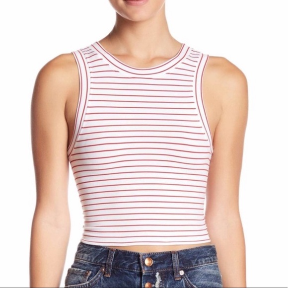 Free People | Tops | Free People Seamless Red White Striped Crop Tank ...